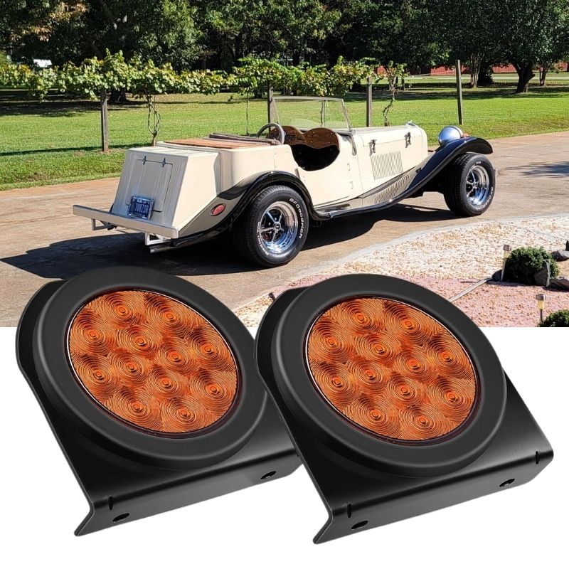 2Pcs 4 Inch Round LED Trailer Tail Lights Amber LED Waterproof, 4 Inch ...