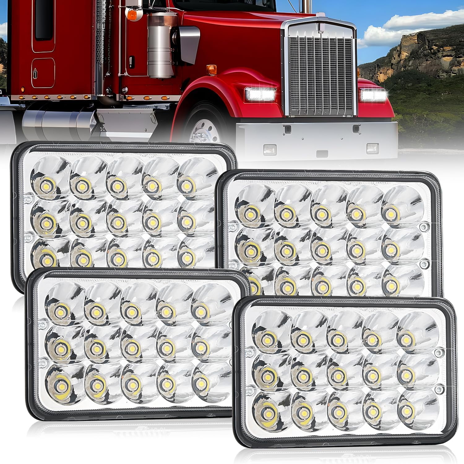 Nilight 4x6inch Led Headlights 45W Hi/Lo Sealed Beam Rectangular ...