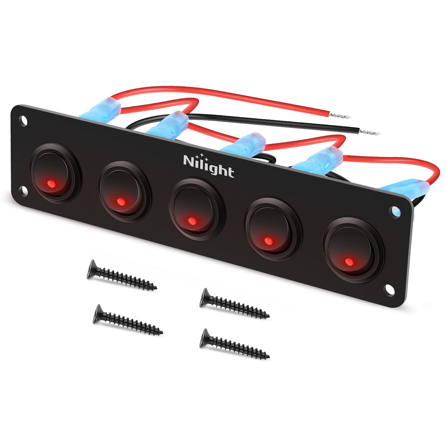 Nilight 5 Gang 3 Pin Rocker Switch Panel Waterproof on off 12V Red ...