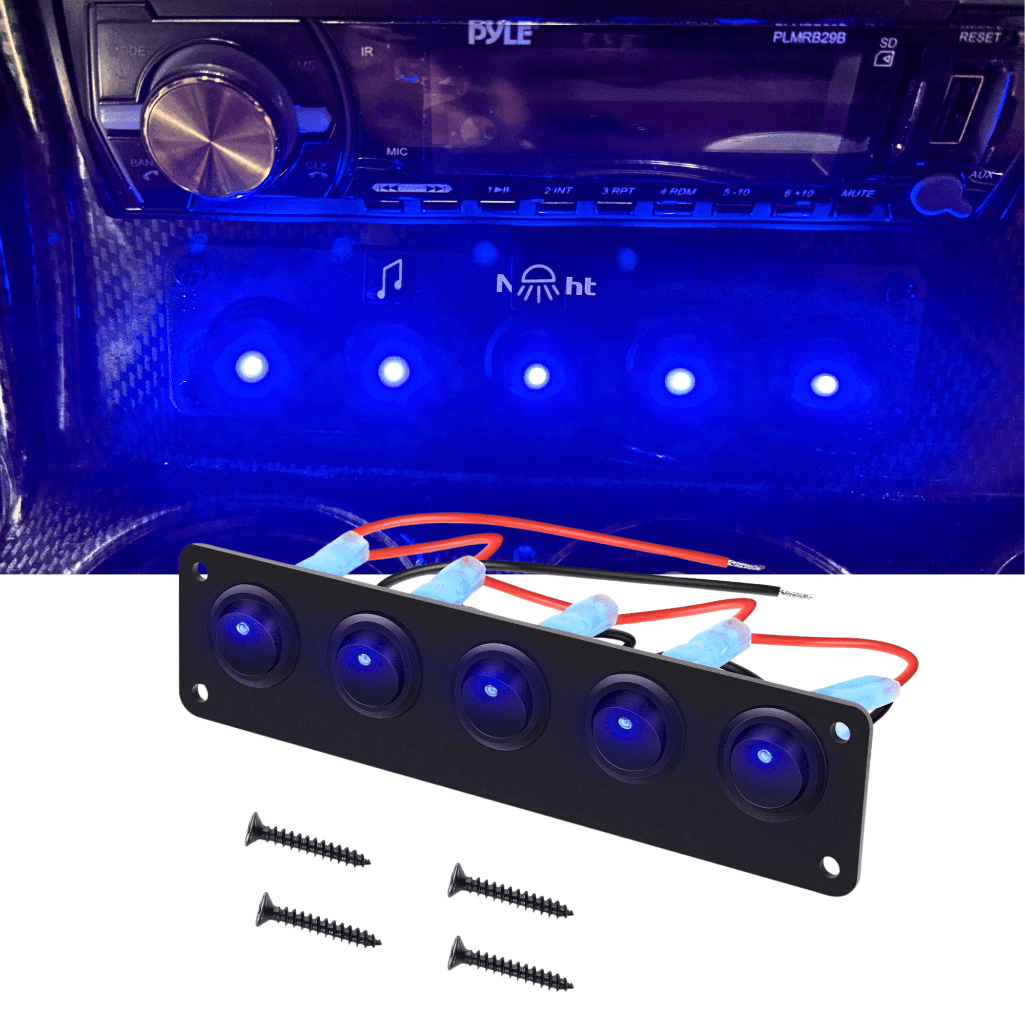 Rocker Switch Panel Waterproof 5 Gang 3 Pin On/Off Toggle LED Switches ...