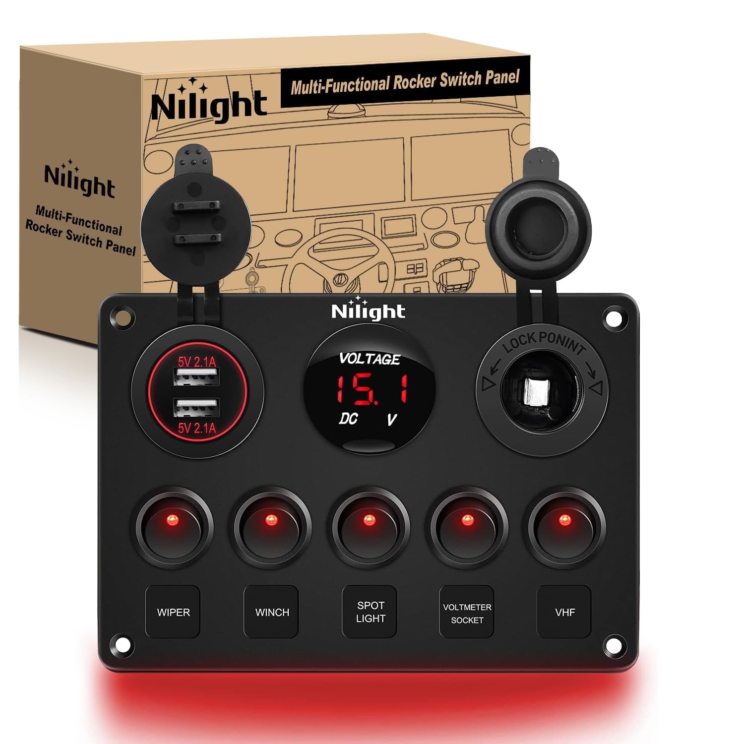 Nilight 5 Gang Multi Function Rocker Switch Backlit Dual USB Charger ...