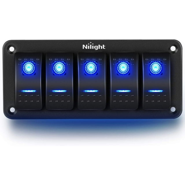 Nilight 5 Gang Rocker Switch Aluminum Panel Toggle Dash 5 Pin ON/Off ...