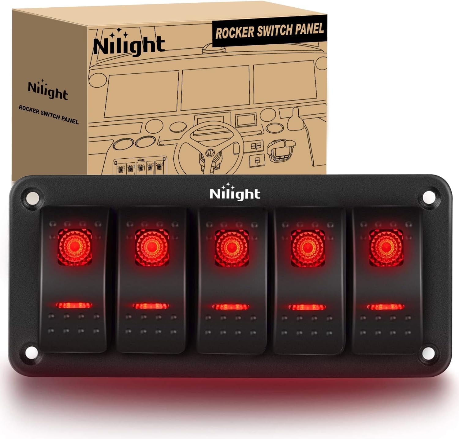 Nilight 5 Gang Rocker Switch Panel 5Pin on off Toggle Switch Aluminum ...
