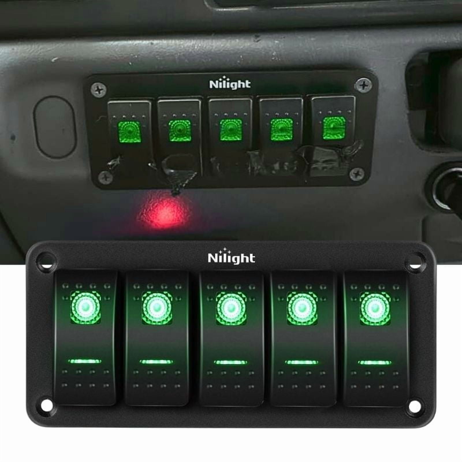 Nilight 5 Gang Rocker Switch Panel 5Pin on off Toggle Switch Aluminum ...