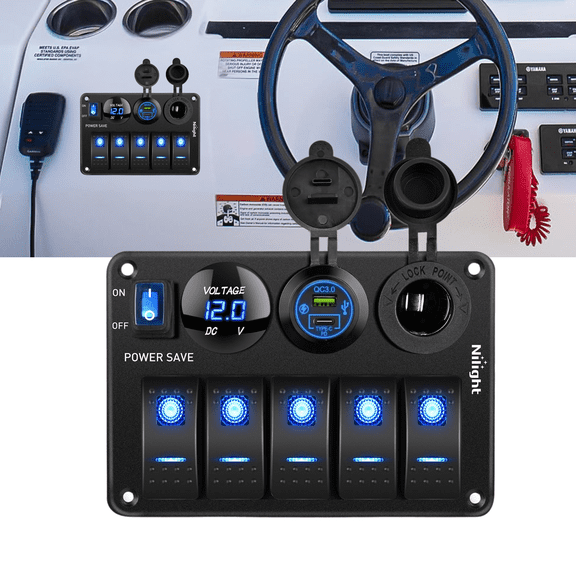 Nilight Waterproof 6 Gang Rocker Switch Panel, PD Type C USB Voltmeter ...