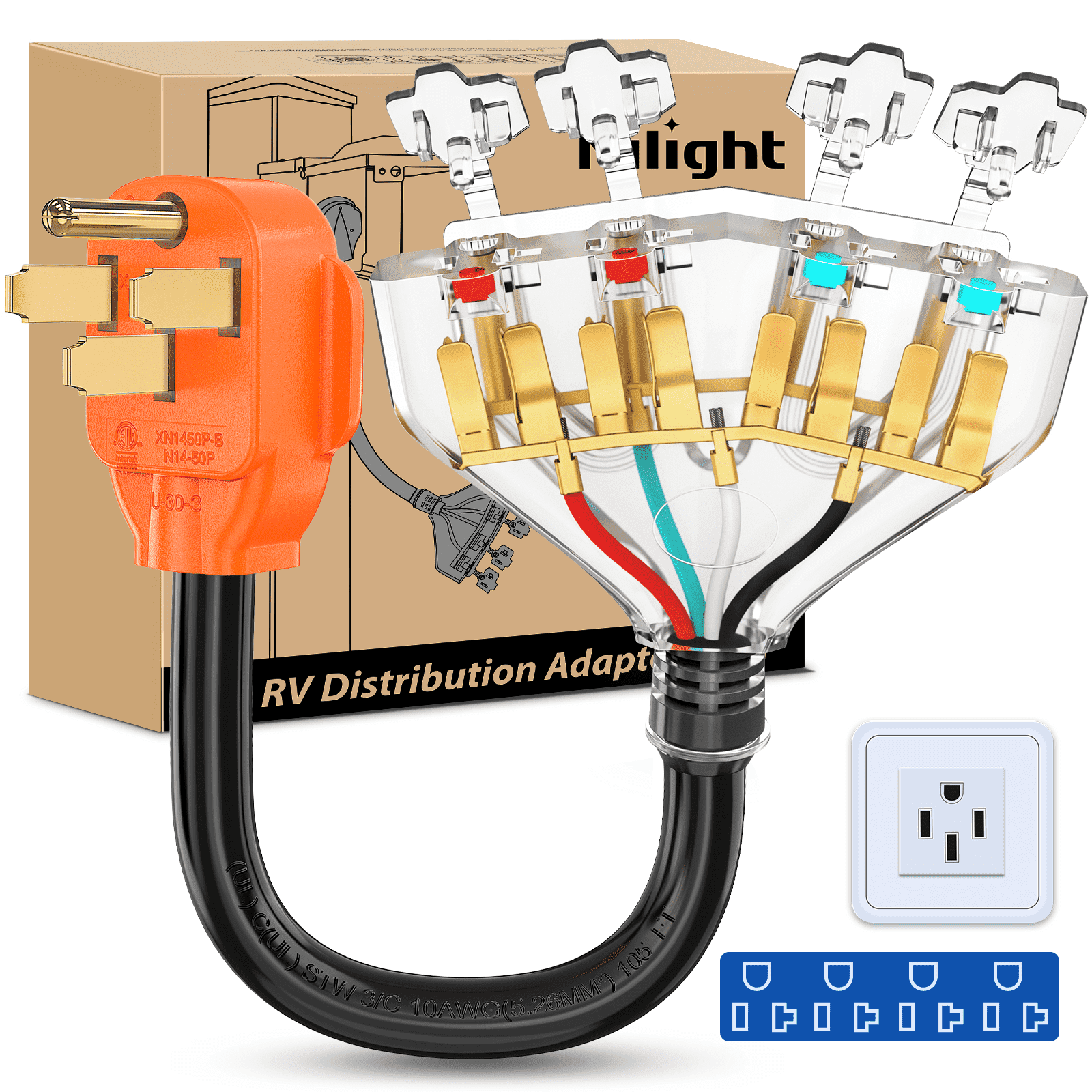 Nilight 50 Amp to 110V RV Adapter Cord 50 Amp to 20A RV Distribution ...
