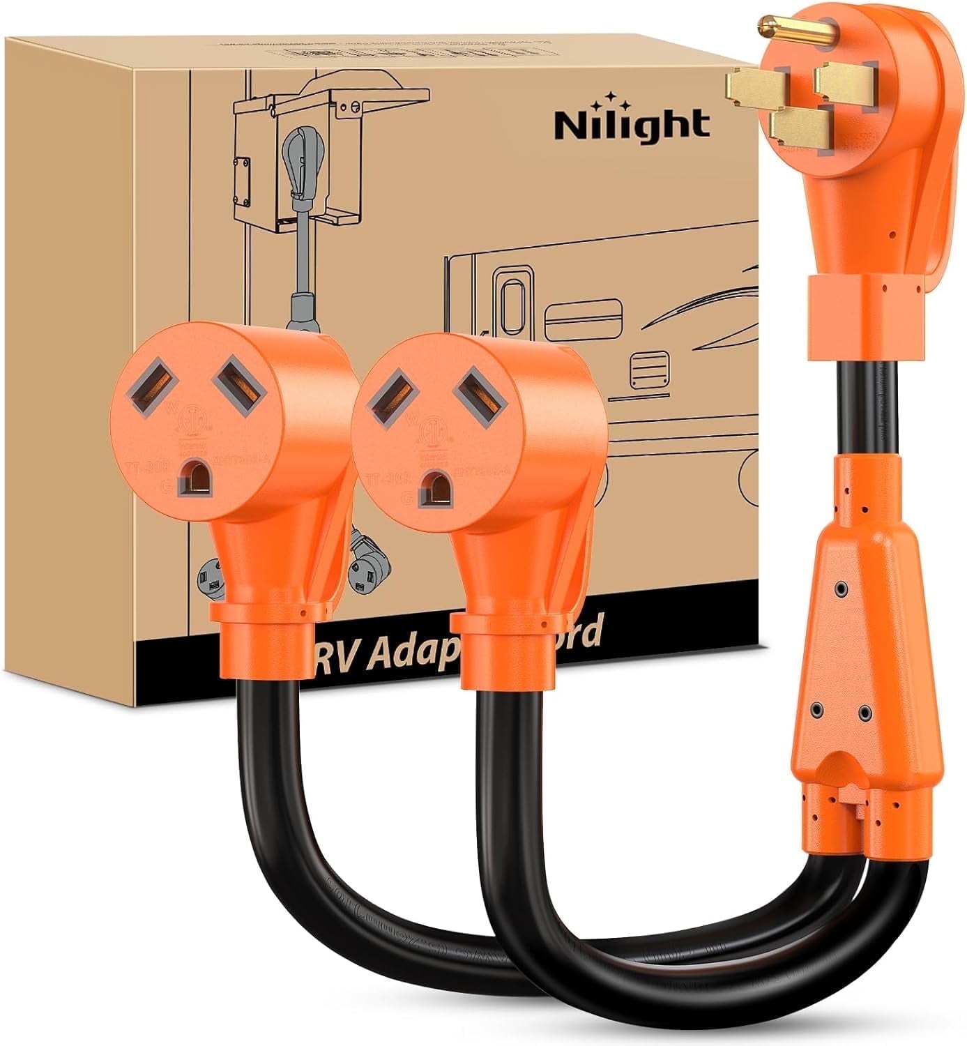Nilight 50 Amp to 30 Amp RV Y Splitter Adapter Cord 50A Male Plug to ...