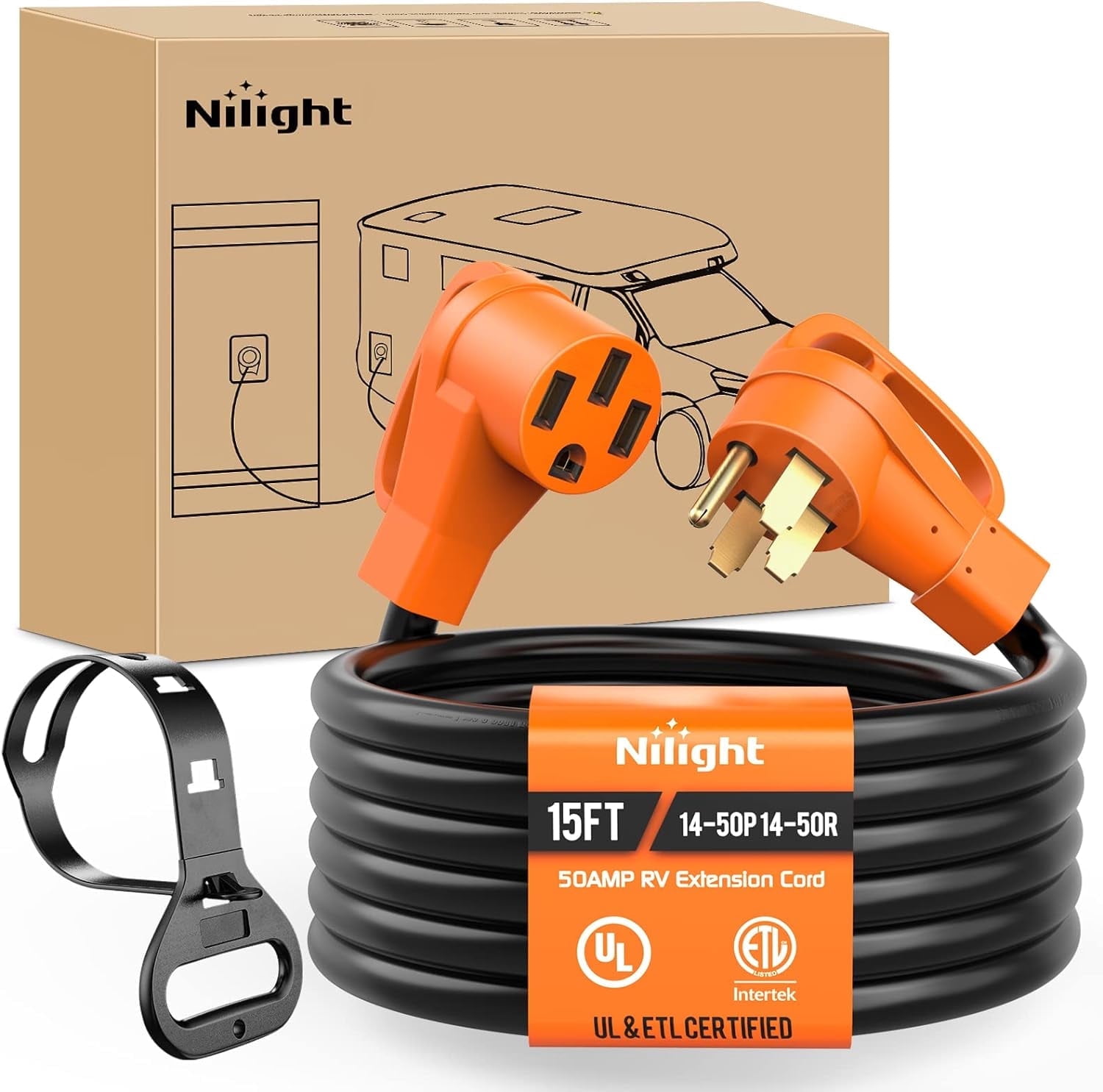 Nilight 50 Amp15FT RV EV Extension Cord 250V Heavy Duty 6/3+8/1 Gauge ...