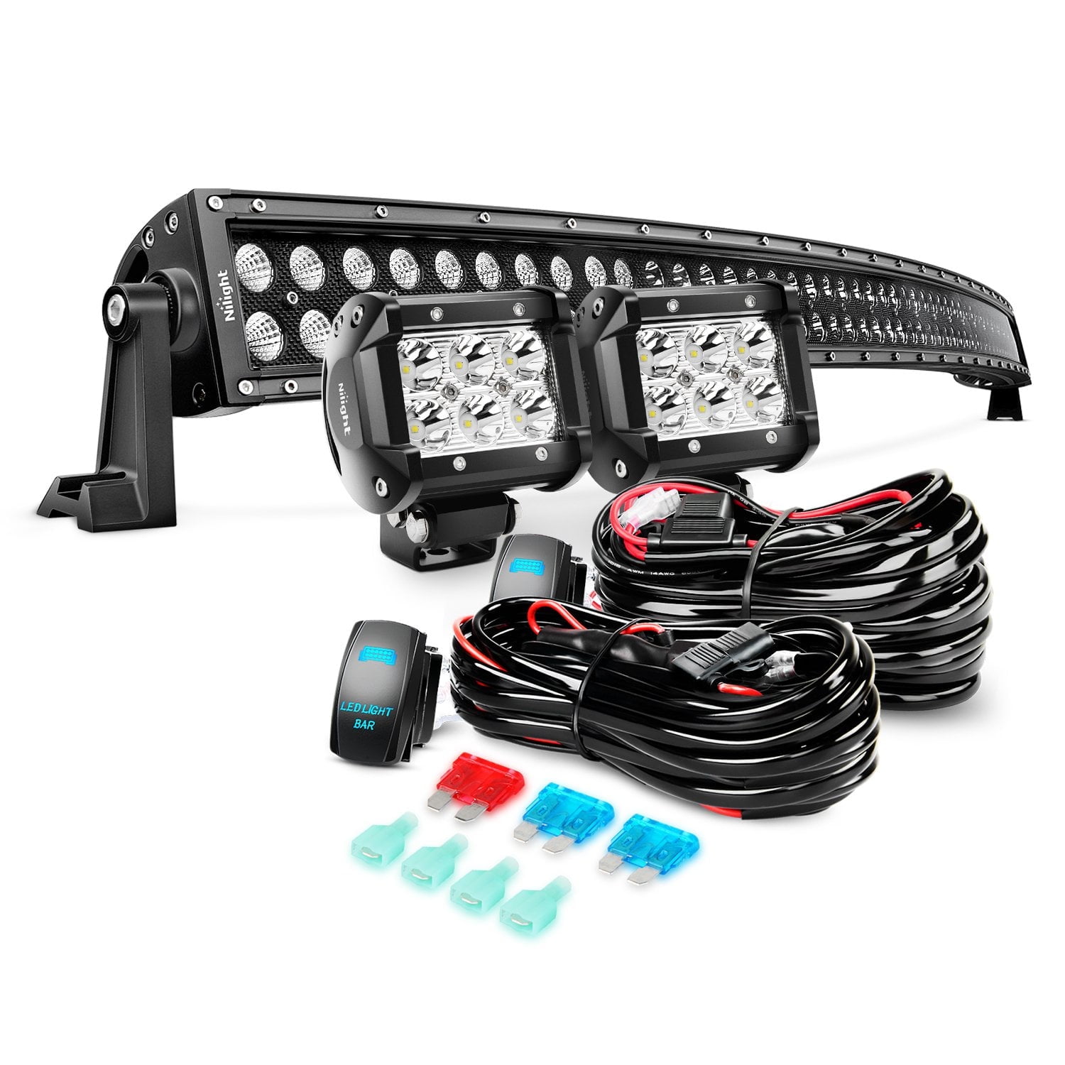 Nilight 50 inch 288 W Black Curved Work Light Bar Spot Flood Combo LED ...