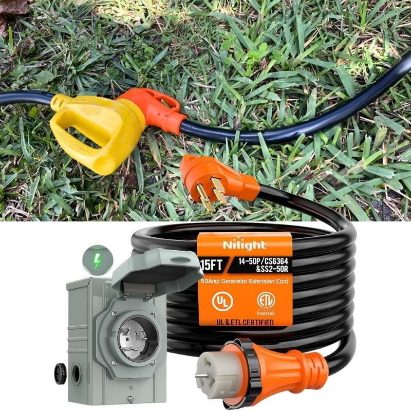 50A 15FT Generator Cord with Pre-Drilled Power Inlet Box, 125V/250V ...