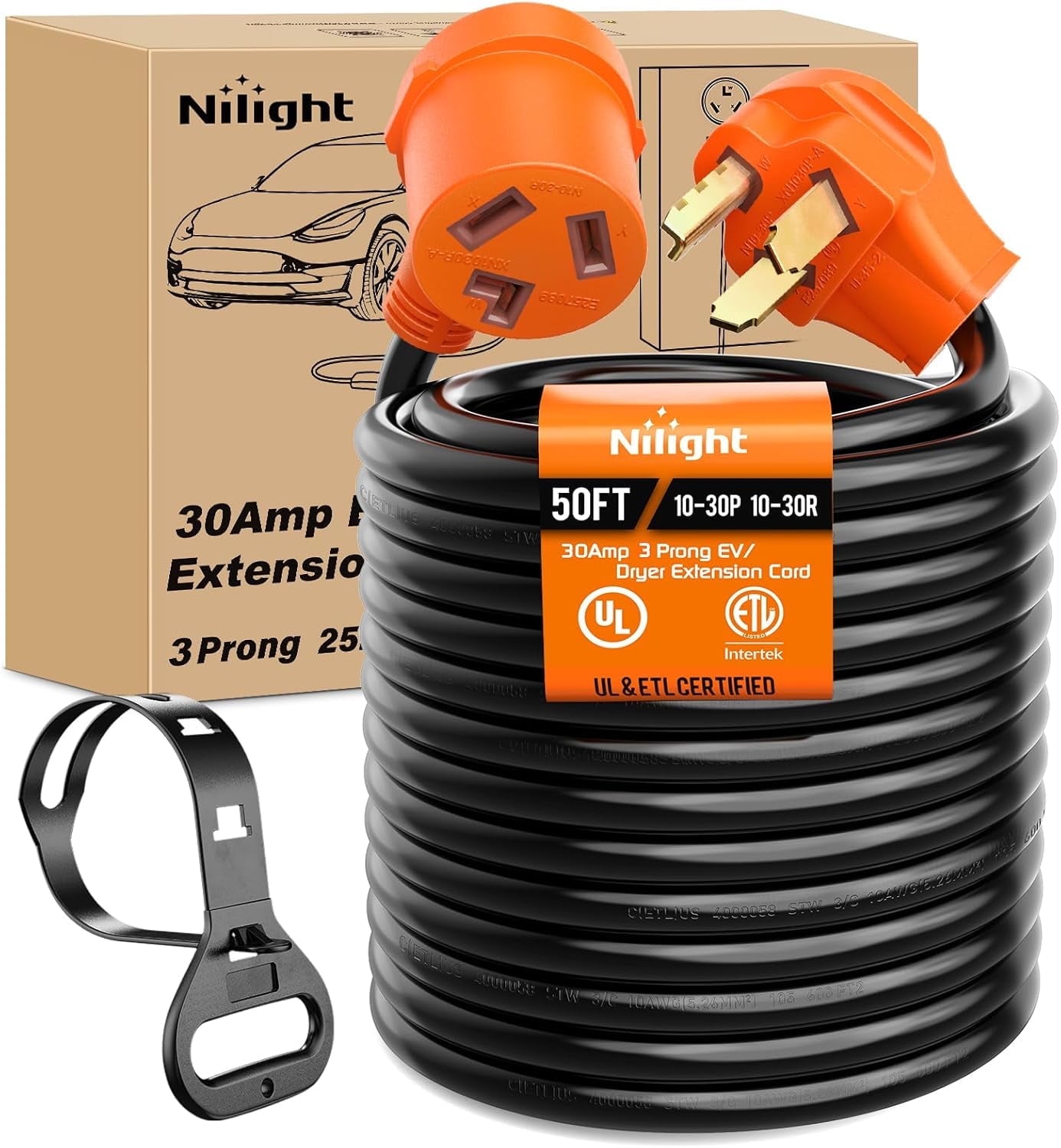 Nilight 50FT EV Dryer Extension Cord 3 Prong 30 Amp NEMA 10-30P 10-30R Old Dryer Extension Cable ...