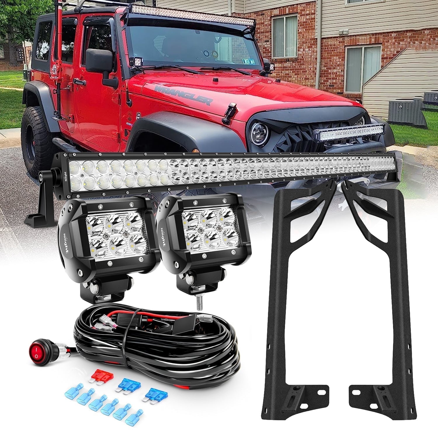 Nilight 52inch Led Light Bar Spot Flood 2Pcs 18W 4inch Spot Led Pods ...