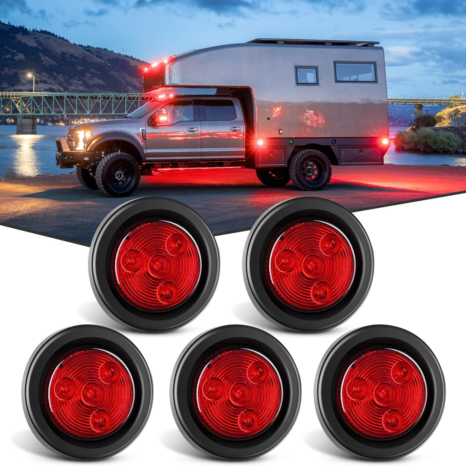 Nilight 5PCS Red Round STF9 Trailer LED Marker Clearance Light 4 LED ...