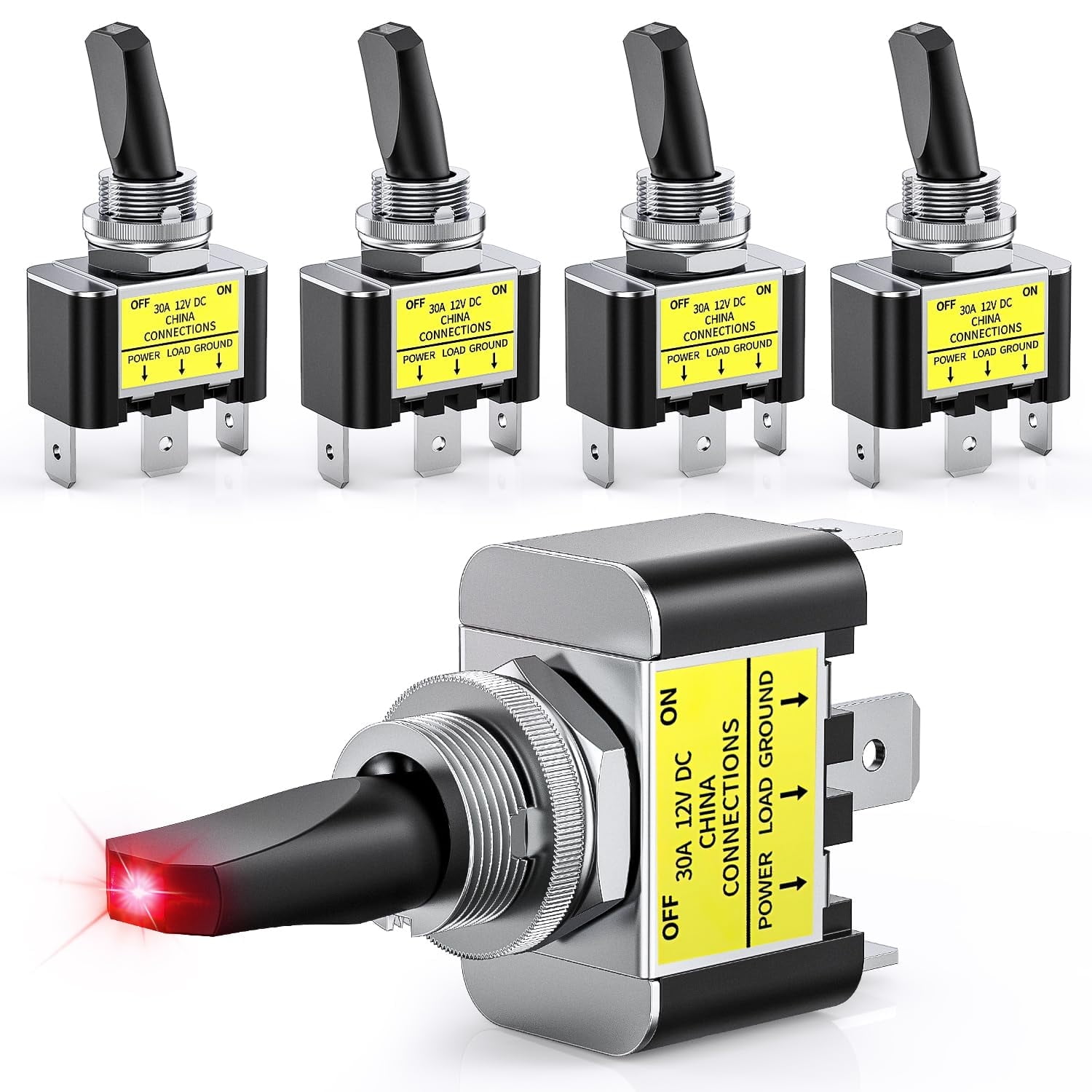 Nilight 5Pcs Led Toggle Switch on off 12V 30A Red Led Lighted Metal ...