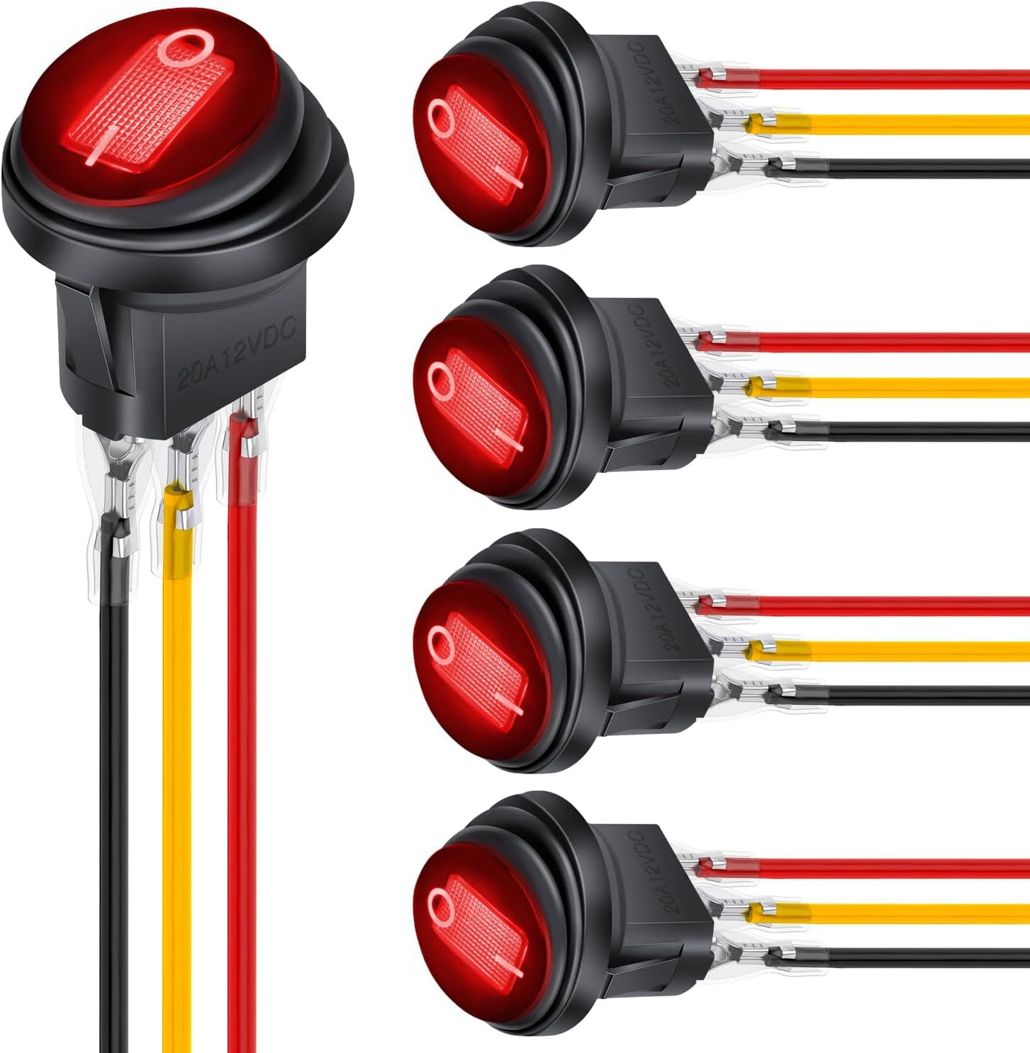 Nilight 5Pcs Waterproof Round Rocker Toggle Red Led Switch 12V 20A 3 ...