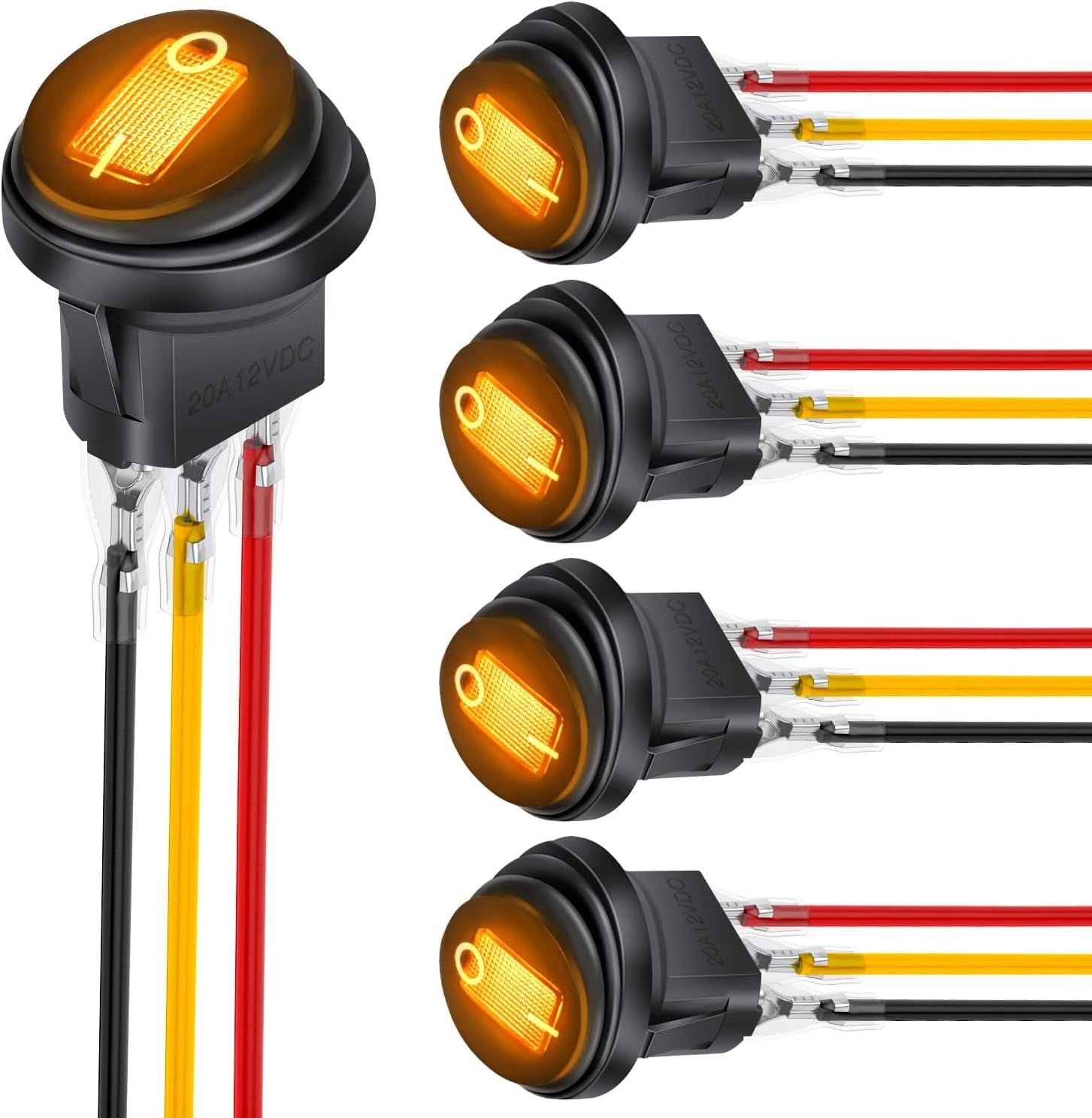 Nilight 5Pcs Waterproof Round Rocker Toggle Yellow Led Switch 12V 20A 3 ...