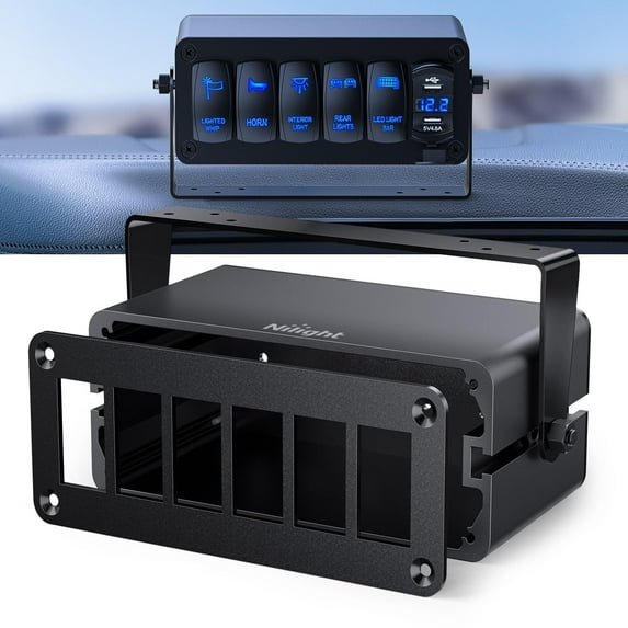 Nilight 6 Gang Aluminum Switch Panel Box with Voltmeter USB Cutouts ...