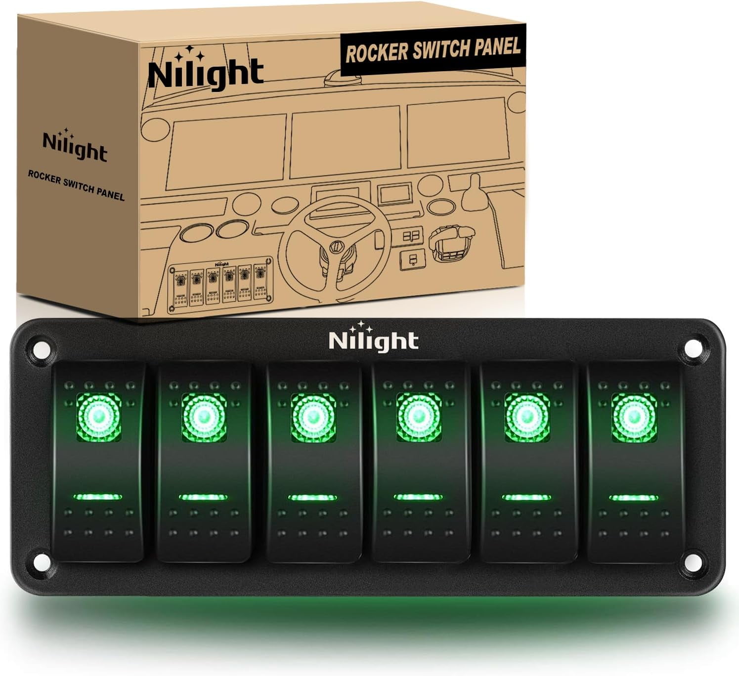 Nilight 6 Gang Rocker Switch Panel 5Pin On Off Toggle Switch Aluminum ...