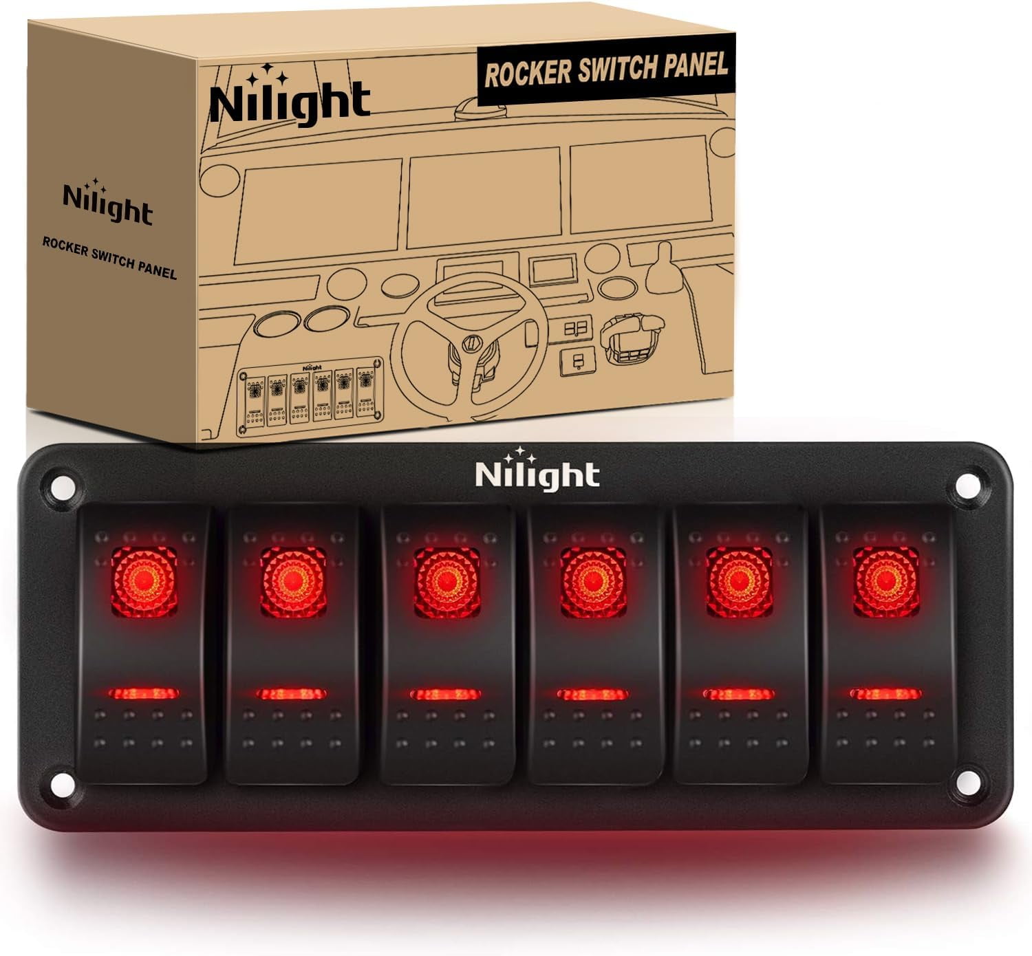 Nilight 6 Gang Rocker Switch Panel 5Pin On Off Toggle Switch Aluminum ...