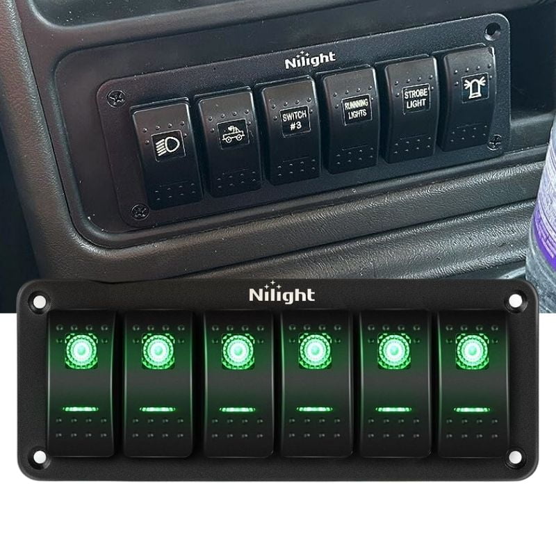 6 Gang Aluminum Rocker Switch Panel Toggle Dash 5 Pin ON/Off 12V/24V ...