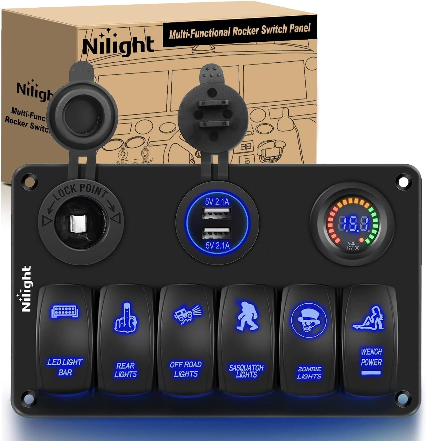 Nilight 6 Gang Rocker Switch Panel Laser Etched Aluminum Panel Led ...