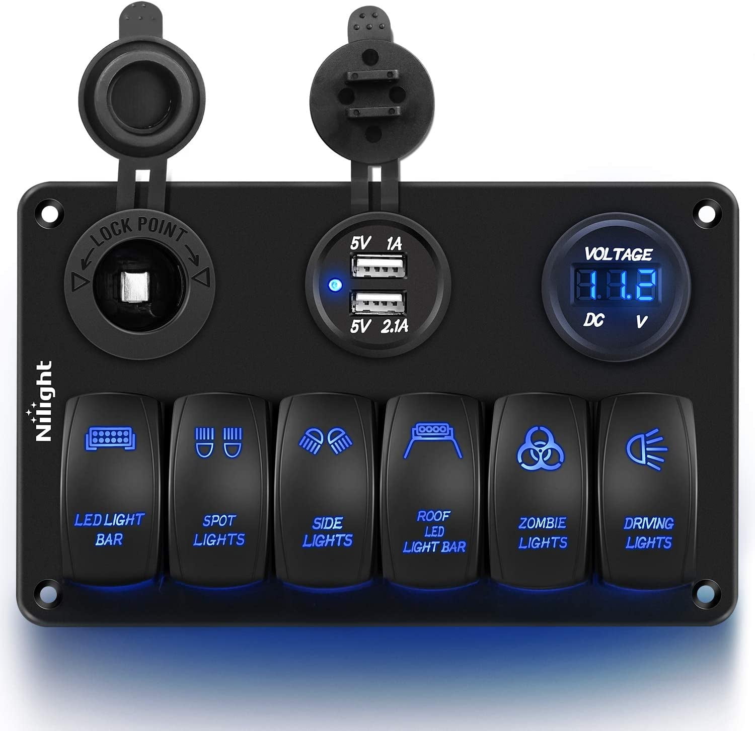 Nilight 6 Gang Rocker Switch - Waterproof Aluminum Panel - Walmart.com
