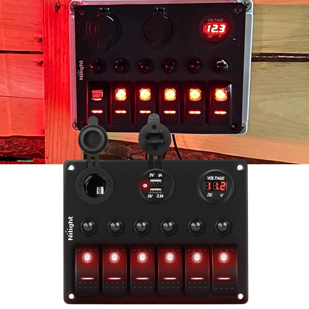 Nilight 6 Gang on off Rocker Switch Panel Red Backlit 12V 24V Led ...