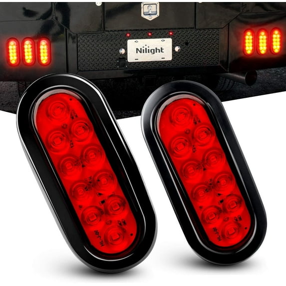Nilight 6" Red Oval LED Trailer Tail Lights, 2-Pack Stop Turn Brake Light Kit with Surface Mount ...