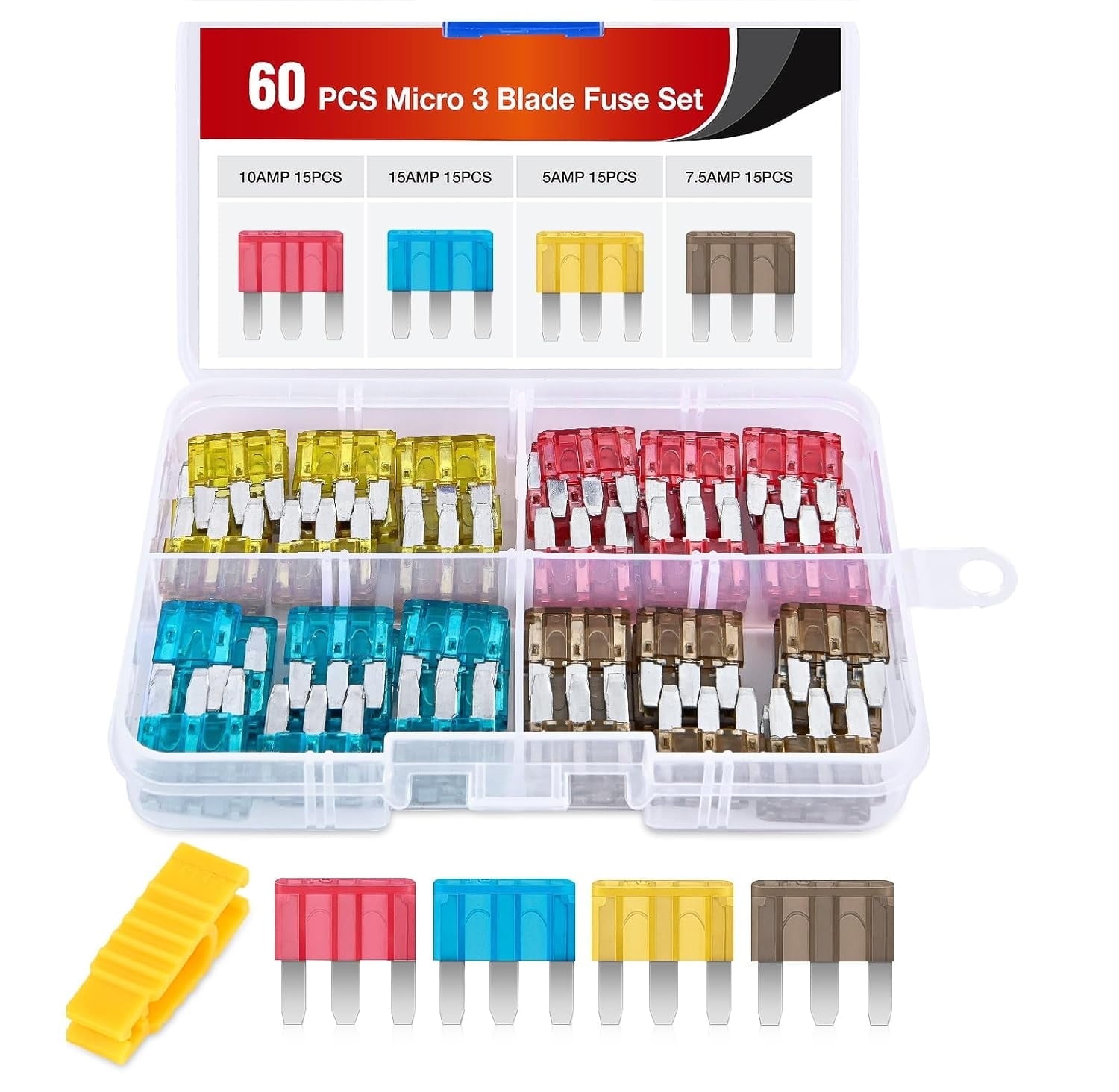 Nilight 60Pcs Micro3 Fuse ATL Car Blade Fuses Assortment Kit 3 Prong ...