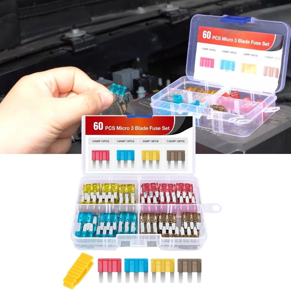 Nilight 60Pcs Micro3 Fuse ATL Car Blade Fuses Assortment Kit 3 Prong ...