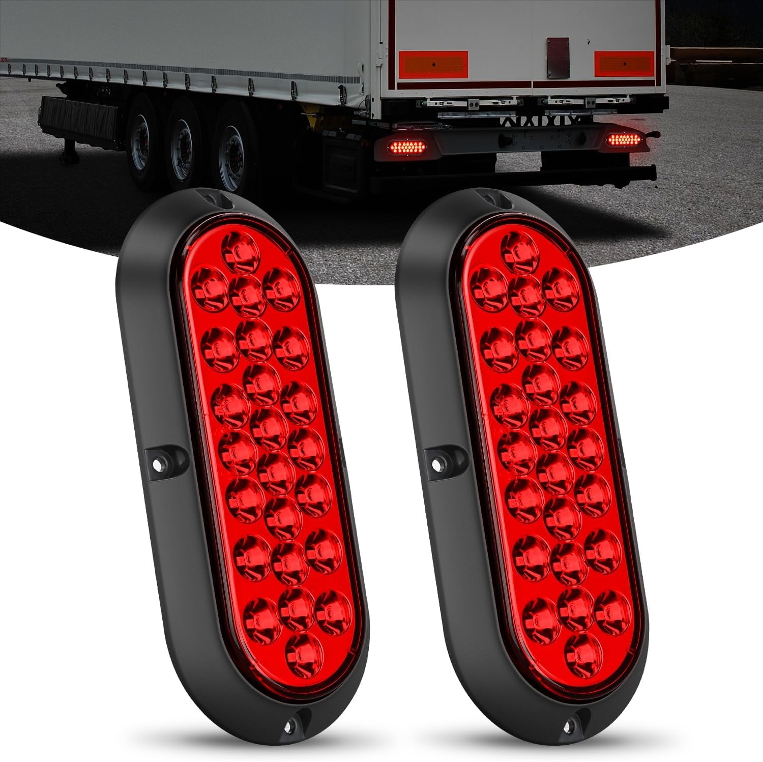 Nilight 6Inch Oval Tail Light 2PCS Red 24LED Running Stop Brake Turn ...