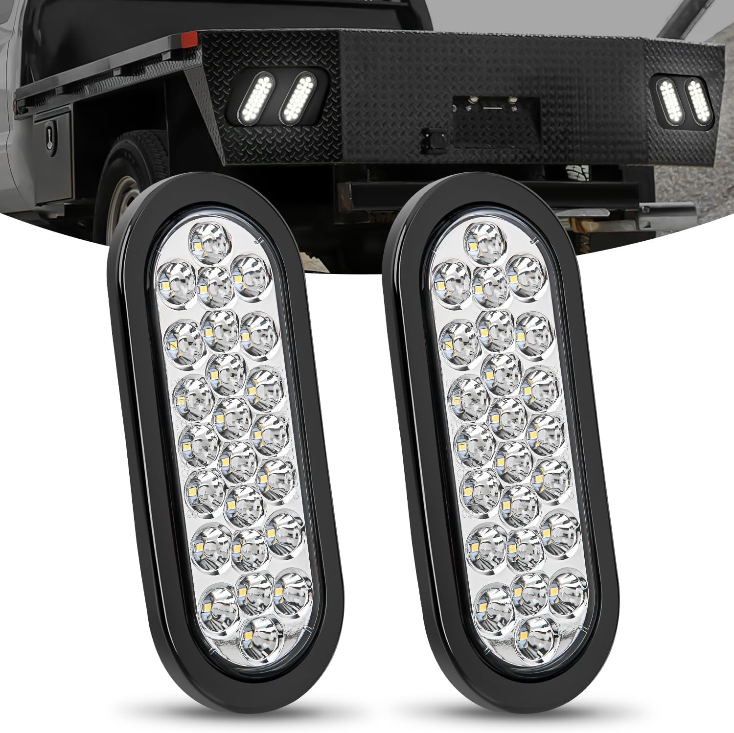 Nilight 6Inch Oval Trailer Tail Light 2PCS White 24LED Back Up Reverse ...