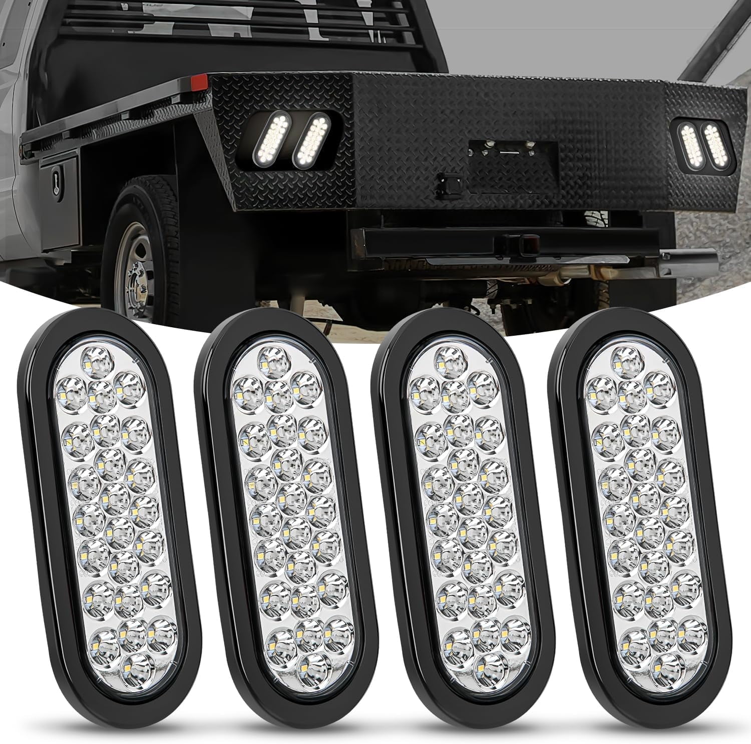 Nilight 6Inch Oval Trailer Tail Light 4PCS White 24LED Back Up Reverse Light w/Flush Mount ...
