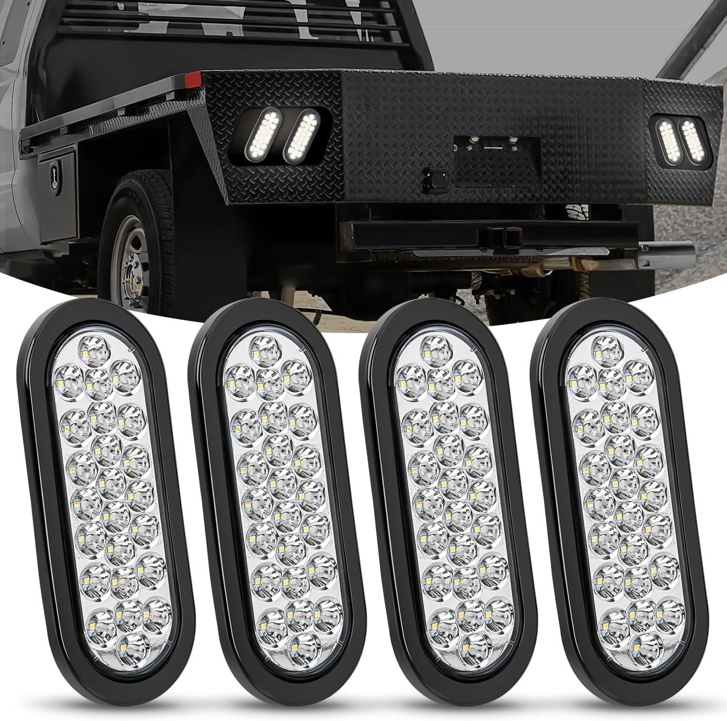 Nilight 6Inch Oval Trailer Tail Light 4PCS White 24LED Back Up Reverse ...