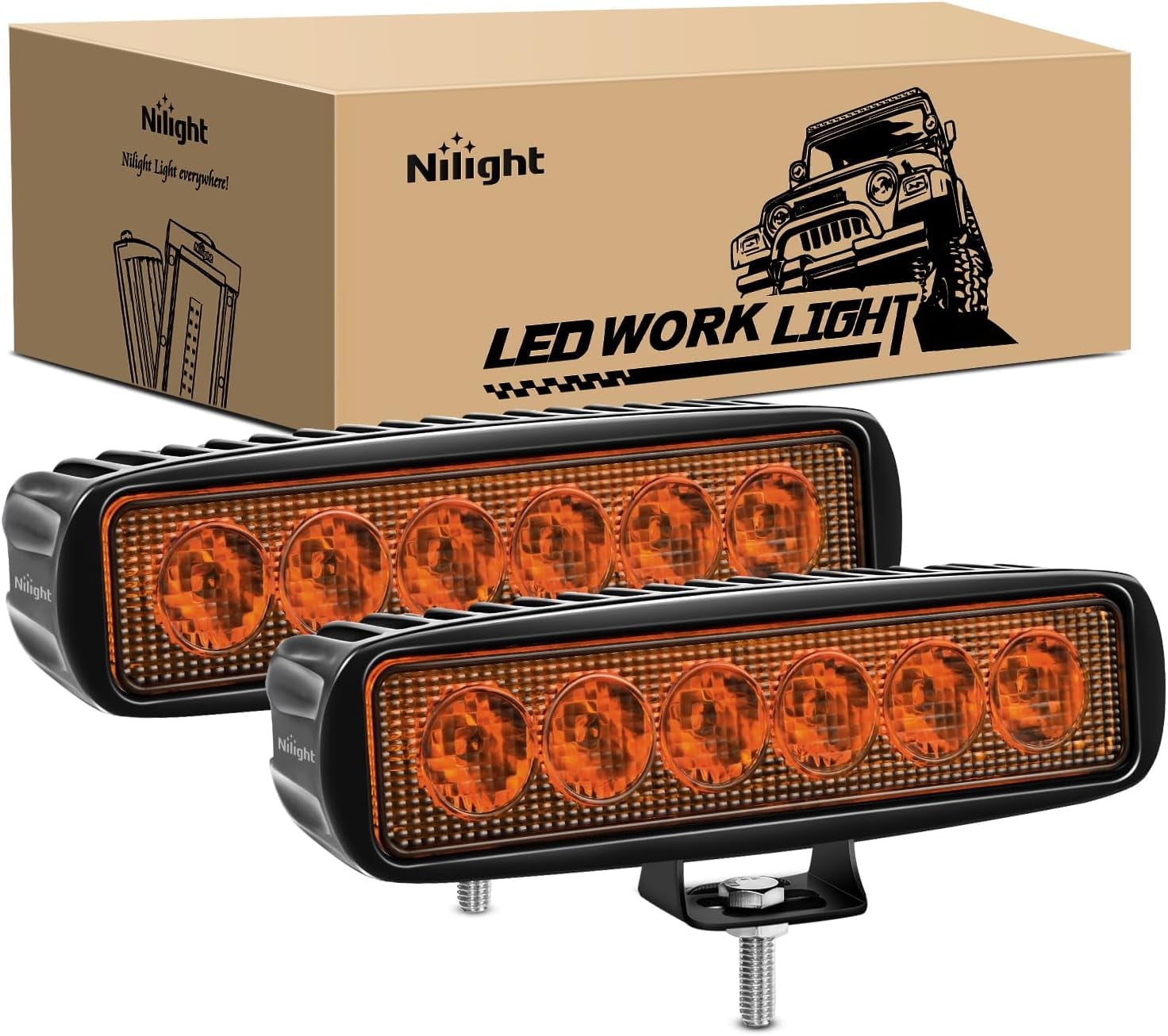 Nilight 6inch Amber Led Light Bar 2Pcs 18W Spot Driving Fog Single Row ...