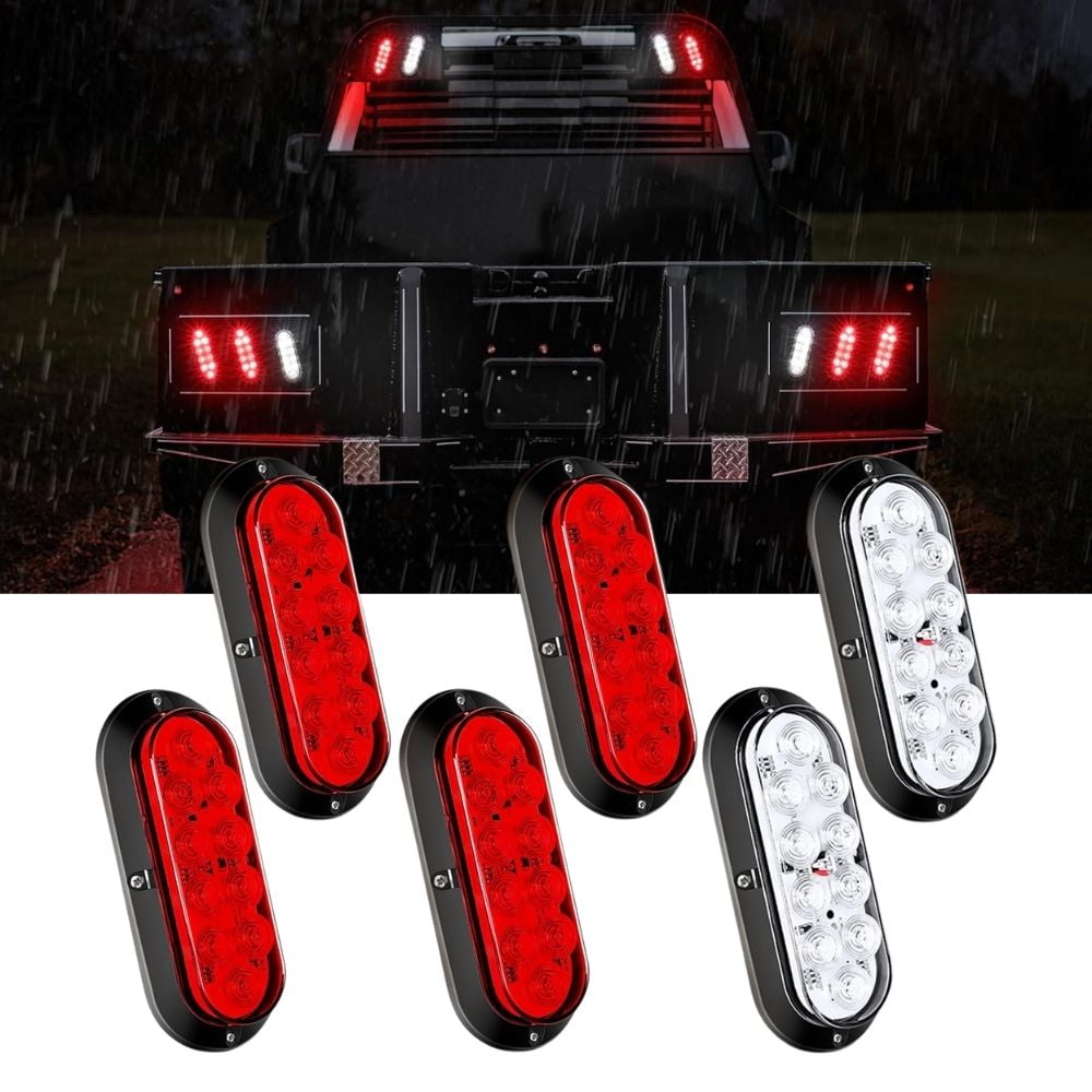 Nilight 6inch Oval Red White Led Trailer Tail Light 6Pcs Waterproof Stop Brake Turn Reverse Back ...