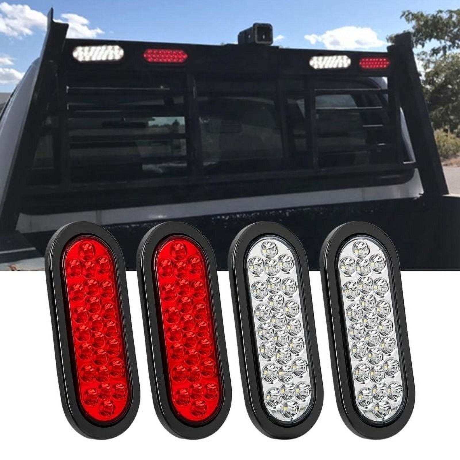 Nilight 6inch Oval Trailer Tail Light 4Pcs White Red 24Led Brake Turn Signal Reverse Lights w ...