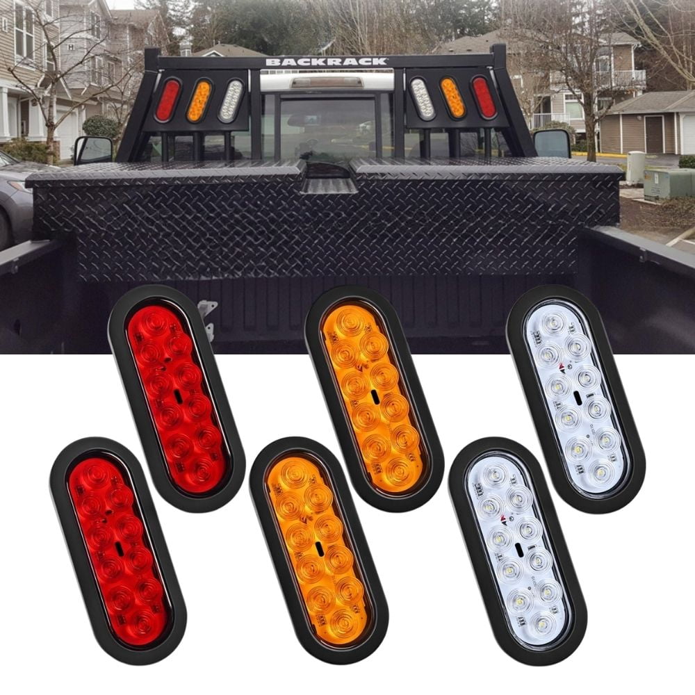 Nilight 6inch Oval Trailer Tail Light 6Pcs Red Amber White 10Led with Flush Mount Grommets Plugs ...