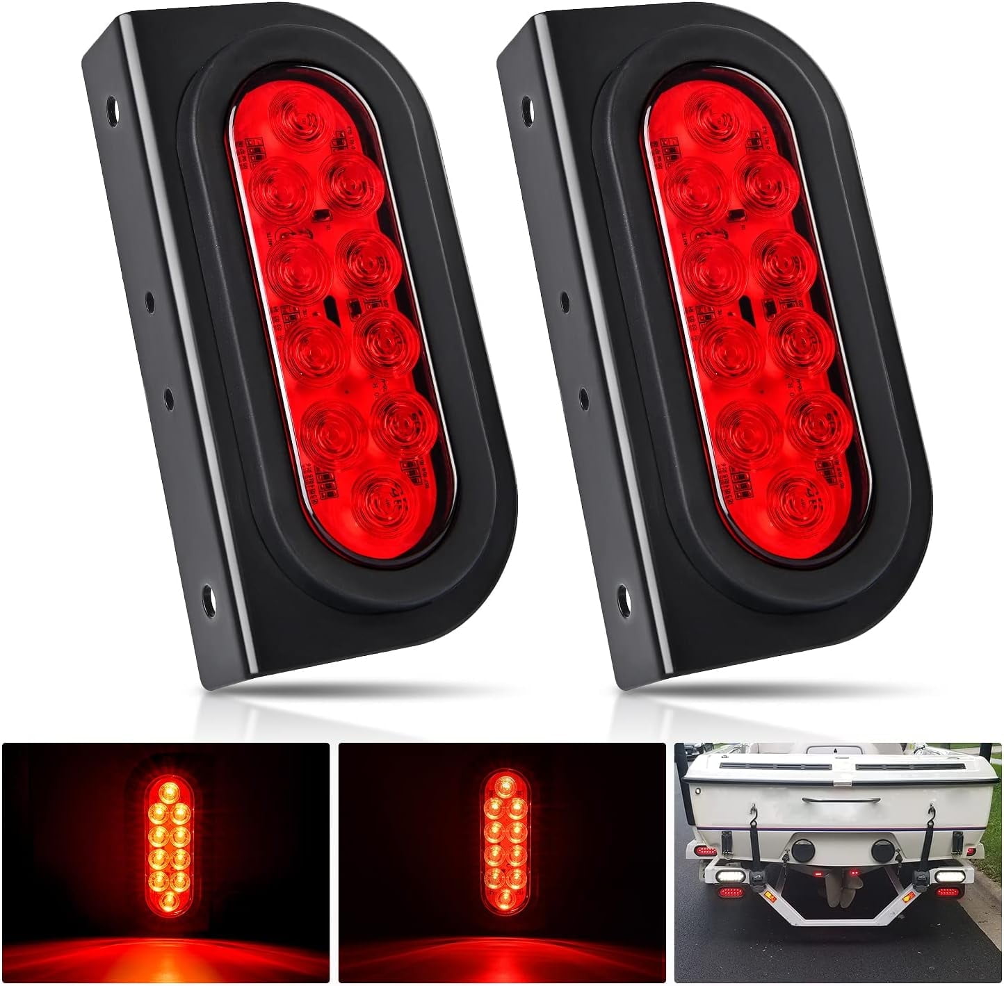 Nilight 6inch Oval Trailer Tail Light with flush Mount Grommets Plugs w/Mounting Brackets 2Pcs ...