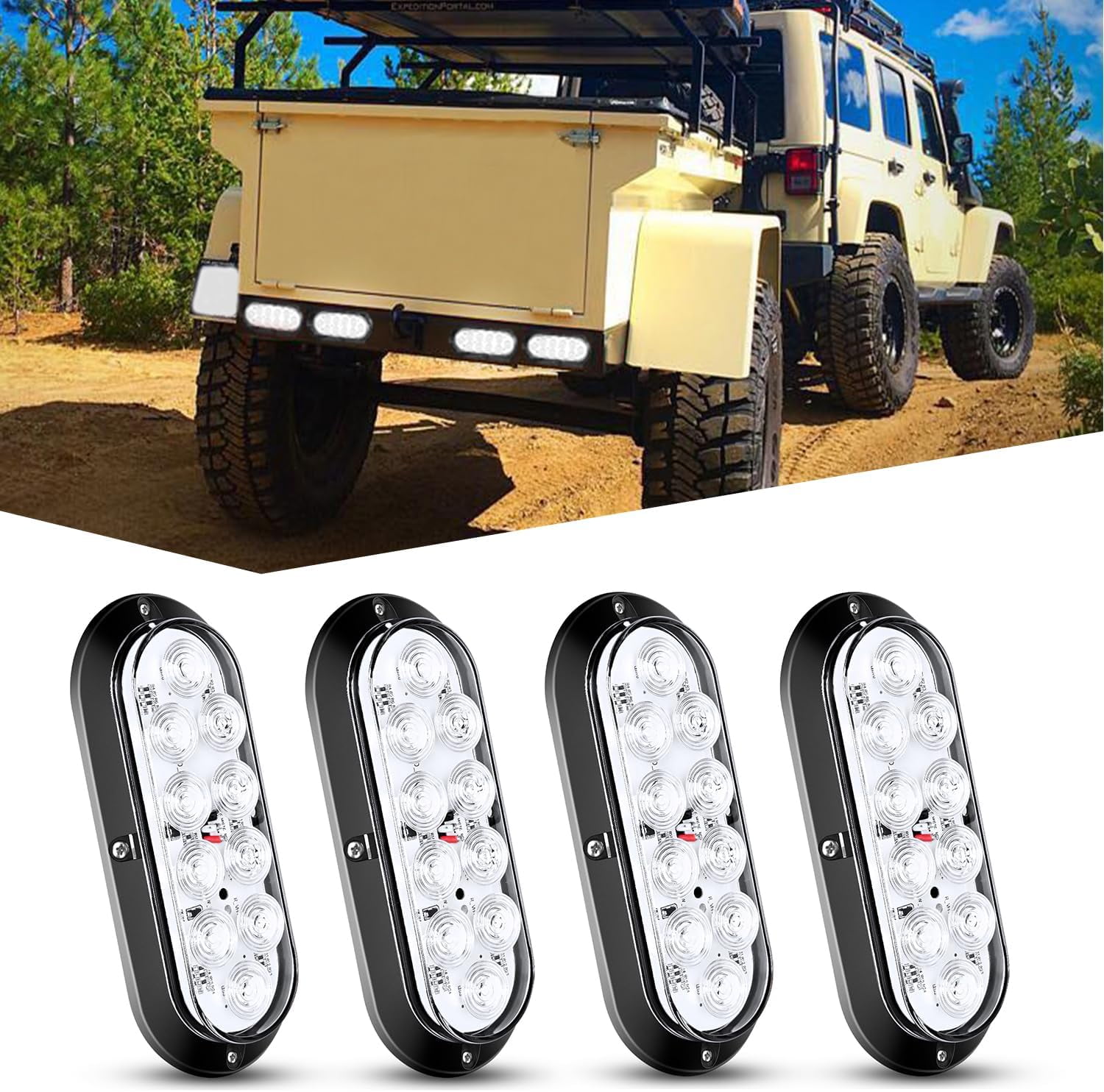 Nilight 6inch Oval White Led Trailer Tail Light 4Pcs 10 Led Waterproof ...