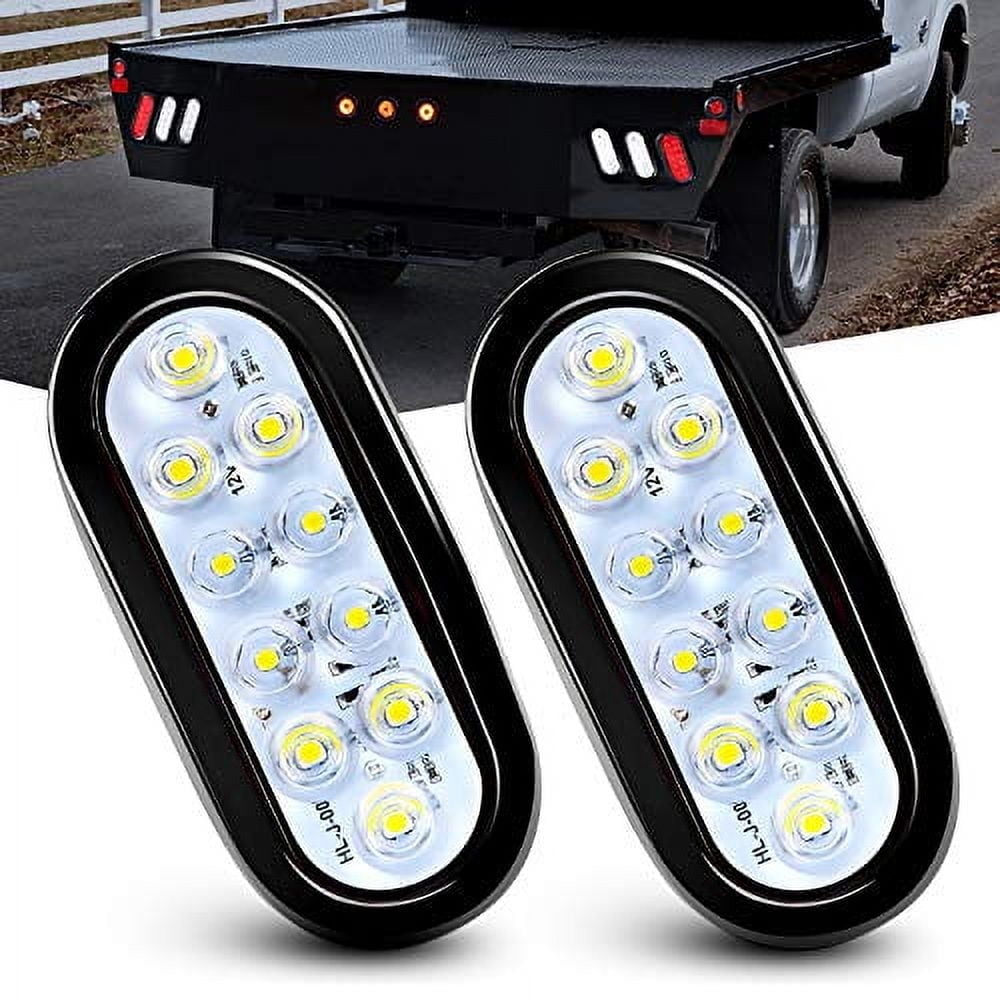 Nilight 6inch Oval White Led Trailer Tail Lights 2PCS 10 Led w/Flush ...