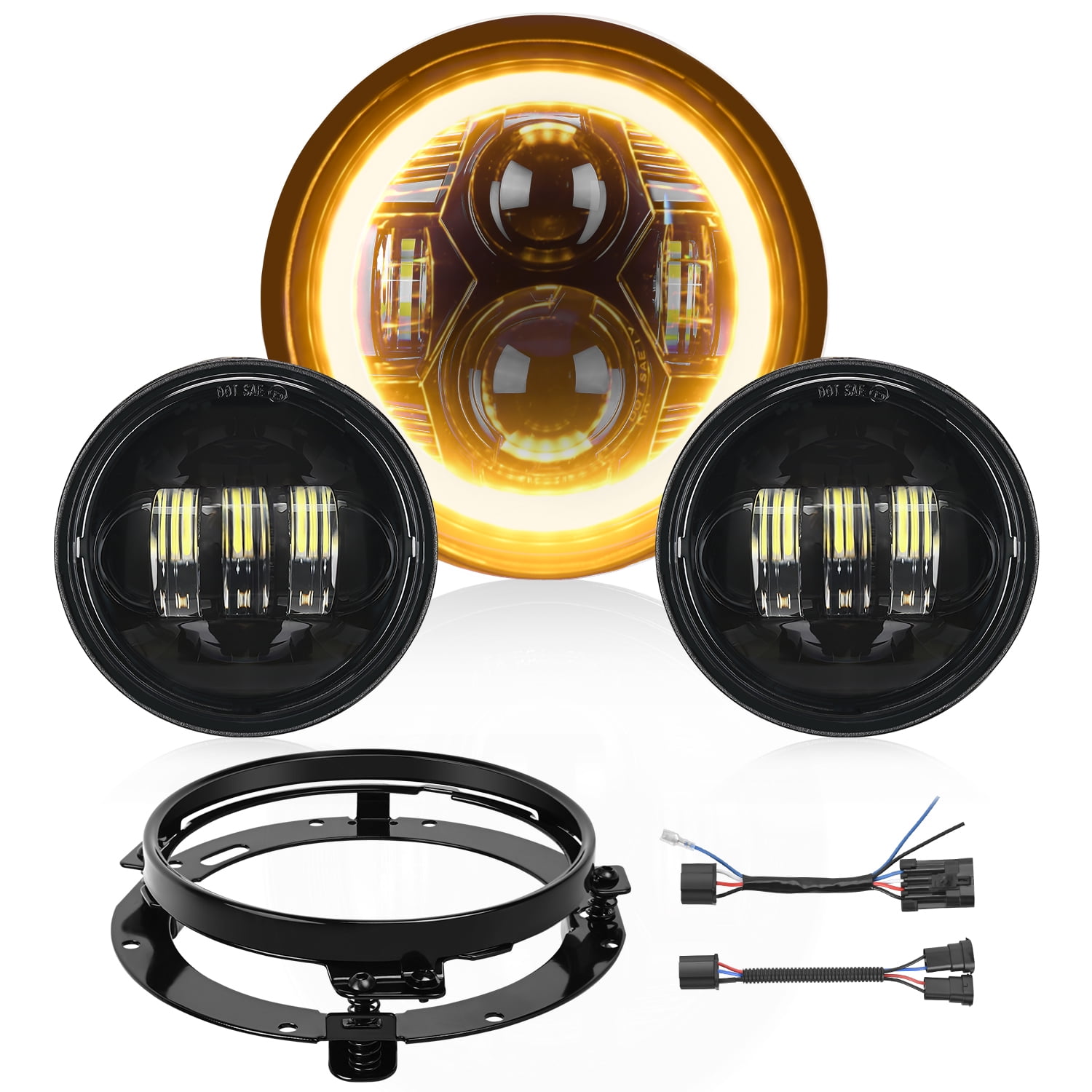 Nilight 7 Inch Motorcycle LED Headlight 4.5 Inch Fog Lights Halo Turn ...
