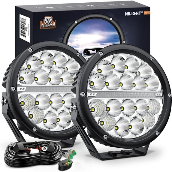 Nilight 7 Inch Round LED Offroad Driving Lights with DRL 2PCS 90W 9850LM IP68 Spot Flood Combo ...