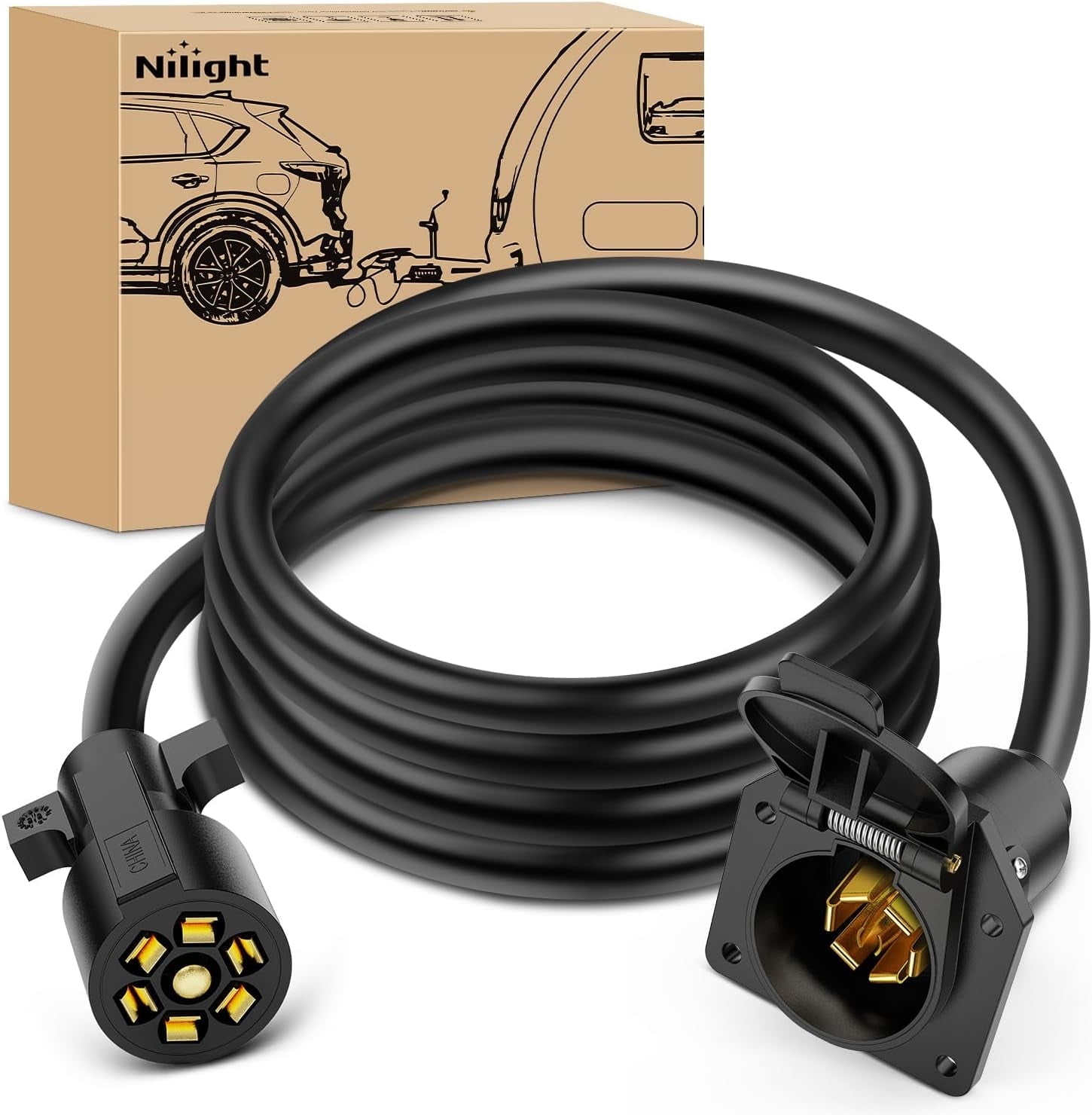 Nilight 7 Way Trailer Plug Extension Cord 8 Feet Heavy Duty 7 Pin ...