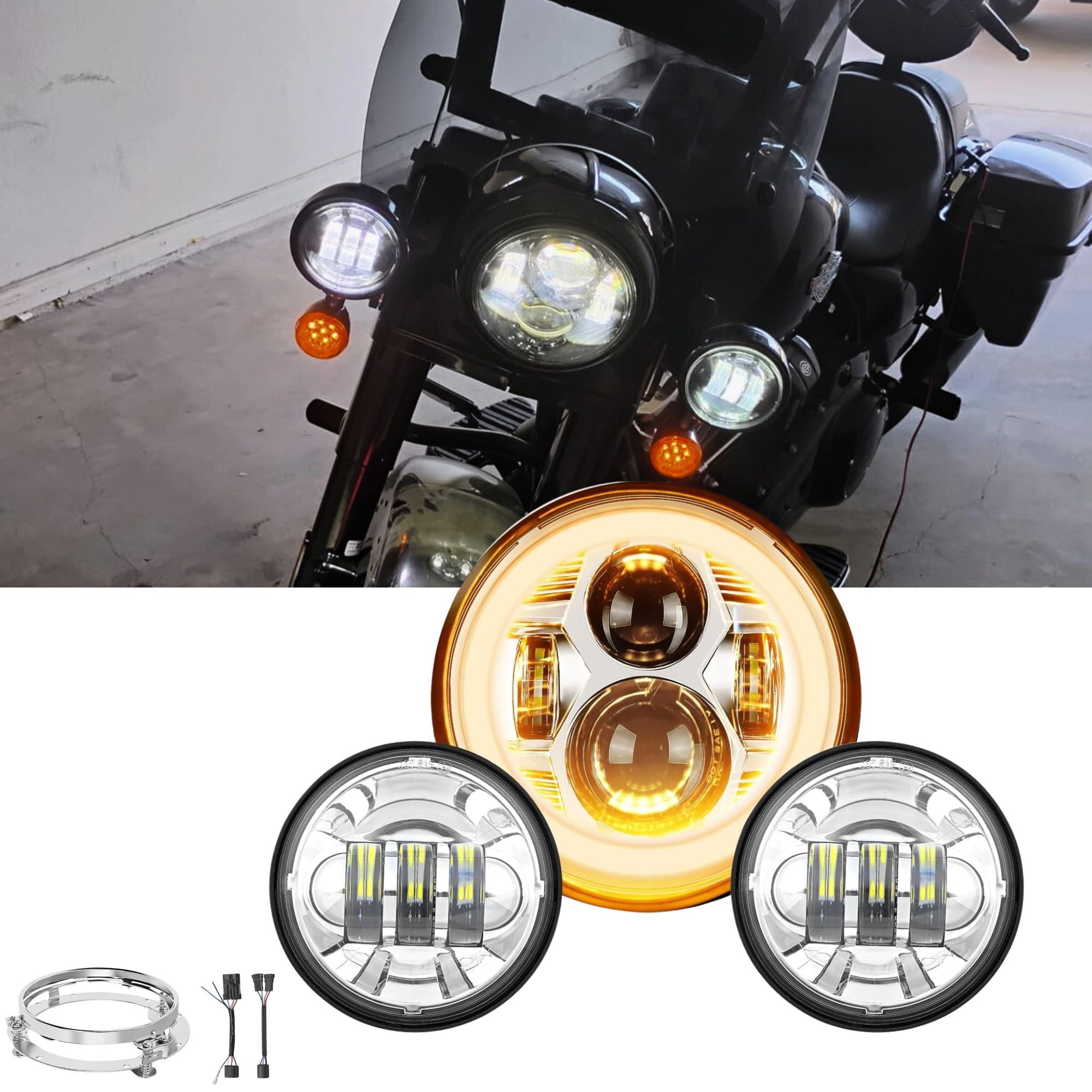 7 Inch LED Motorcycle Headlight with 4.5 Inch Fog Lights Passing Lamps ...