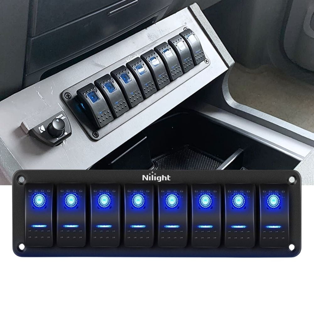 Nilight 8 Gang Aluminum Rocker Switch Panel Toggle Dash 5 Pin on off ...