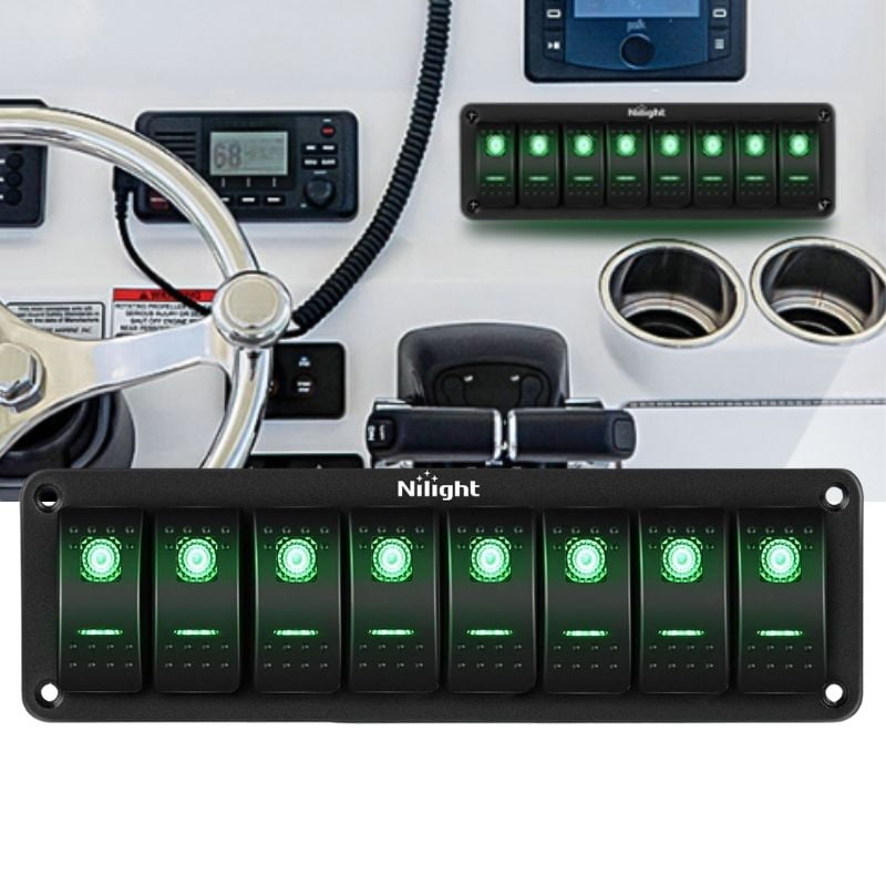 Nilight 8 Gang Rocker Switch Panel 5Pin on off Toggle Switch Aluminum ...