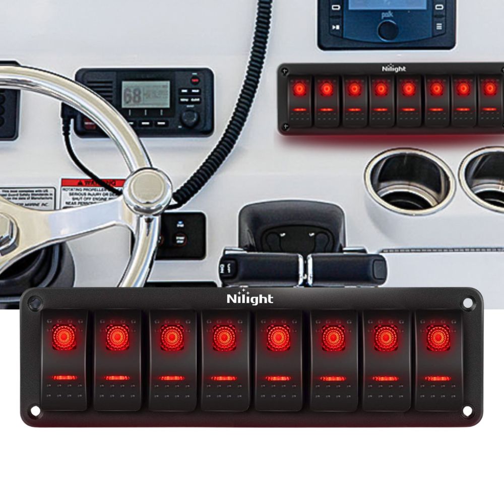 Nilight 8 Gang Rocker Switch Panel 5Pin on off Toggle Switch Aluminum ...