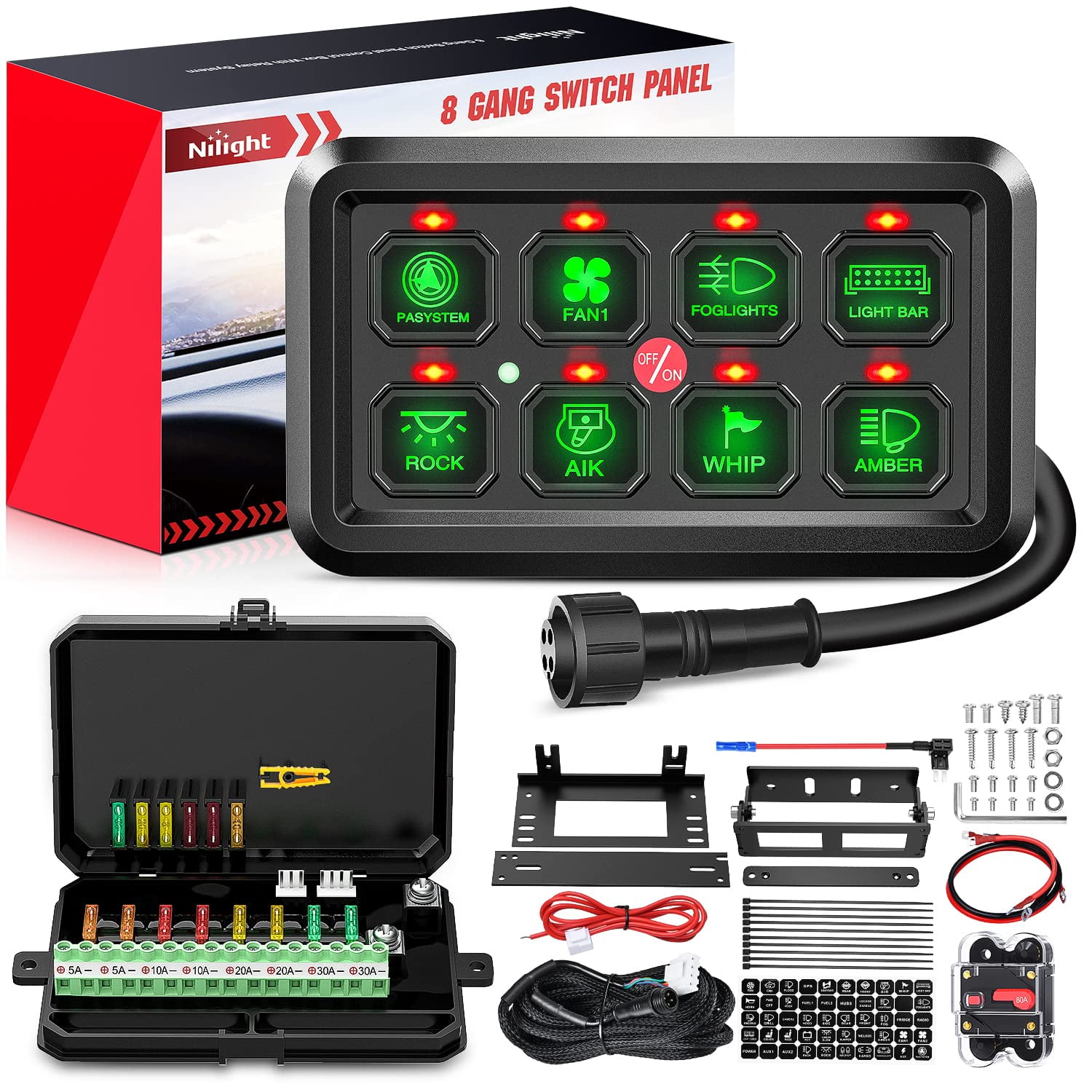 Nilight 8 Gang Switch Panel System Circuit Control Relay System Fuse ...