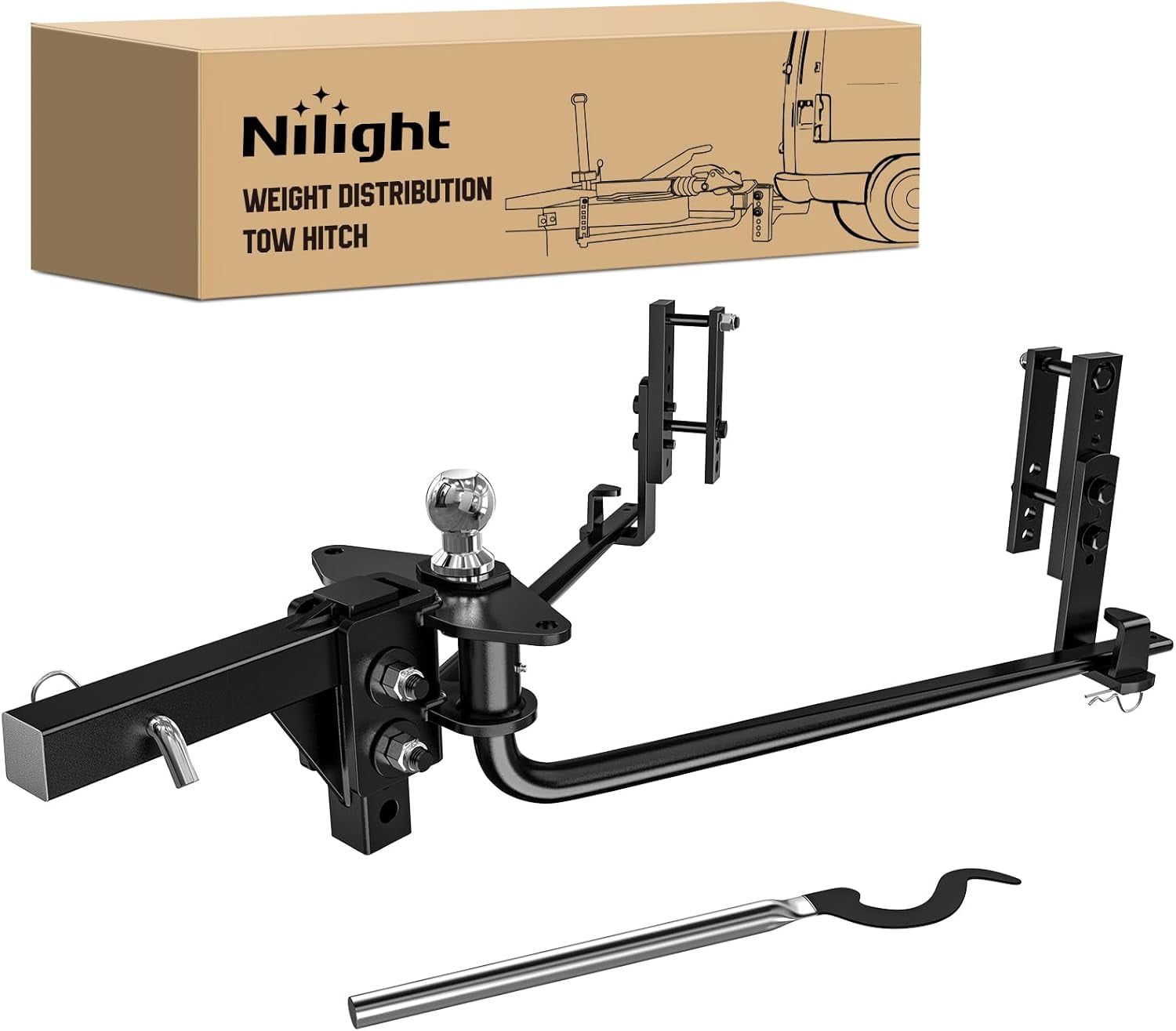 Nilight 800 lbs Round Bar Weight Distributing Hitches Kit with Sway ...